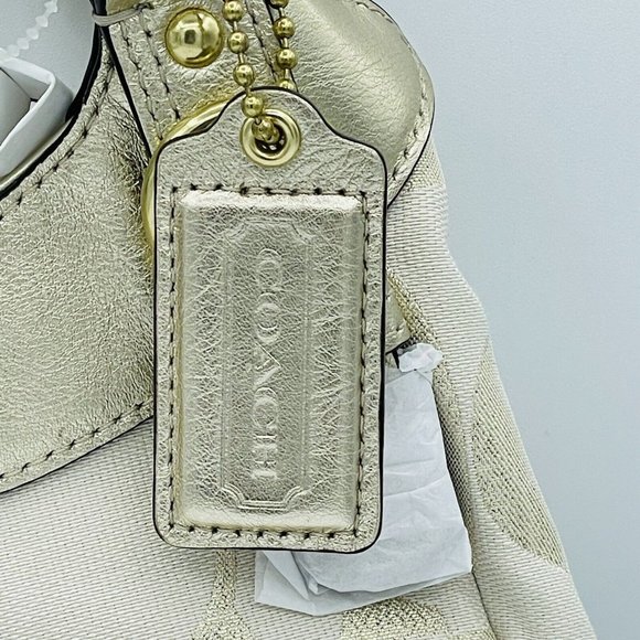 Coach | Bags | 358 Coach Madison Maggie Jacquard Gold Metalic Leather Hobo Shoulder Bag F2582 ...